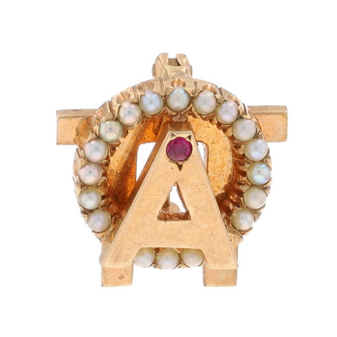 Yellow Gold Alpha Omicron Pi Badge - 14k Pearl Ruby 1956 Sorority Greek ...
