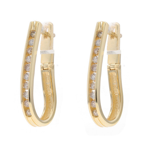 Yellow Gold Diamond J-Hoop Earrings - 14k Round .50ctw Channel Set ...