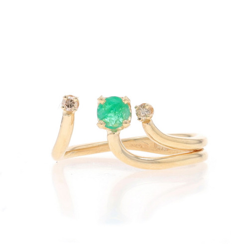 Yellow Gold Emerald Diamond Negative Space Ring - 14k Round .14ctw ...