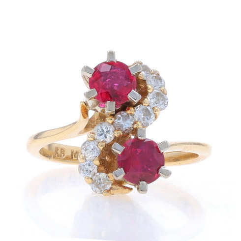 Yellow Gold Ruby Diamond Bypass Ring - 14k Round 1.25ctw Two-Stone ...