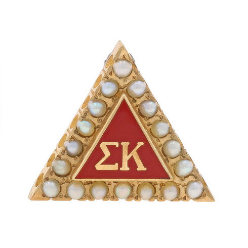 Yellow Gold Sigma Kappa Badge - 10k Seed Pearl & Red Enamel Sorority ...