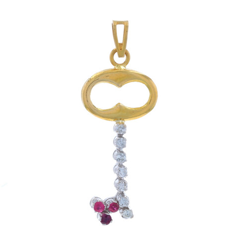 Yellow Gold Diamond Ruby Skeleton Key Pendant 18k Round Brilliant ...