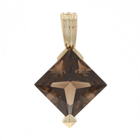 Yellow Gold Smoky Quartz Solitaire Enhancer Pendant - 14k Square 7.90ct ...
