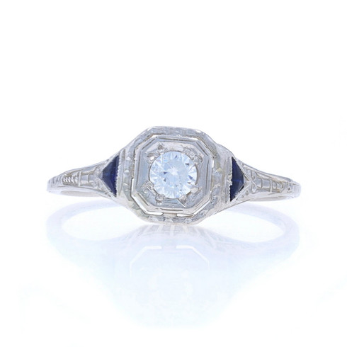 White Gold Simulated Diamond Simulated Sapphire Engagement Ring 18k ...