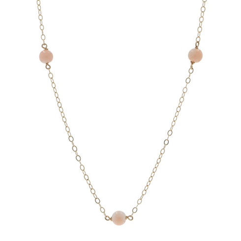 Yellow Gold Coral Flat Cable Chain Station Necklace 18" - 14k Beads ...