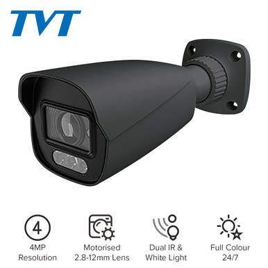 TVT IP 4MP Dual Light BULLET Camera 2.8-12mm - Black - System Q Ltd