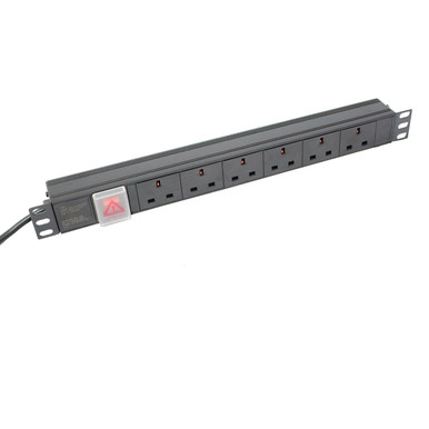 Power Panel with Bracket 6-Gang UK 1U for 19 Inch Rack - System Q Ltd