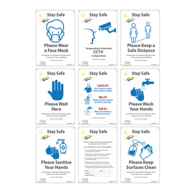 Stay Safe COVID-19 Business A4 Sign Pack - 9 Designs - System Q Ltd