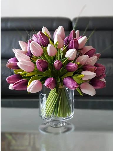 Mini Tulips In Candle Vase - Saffron's Decor