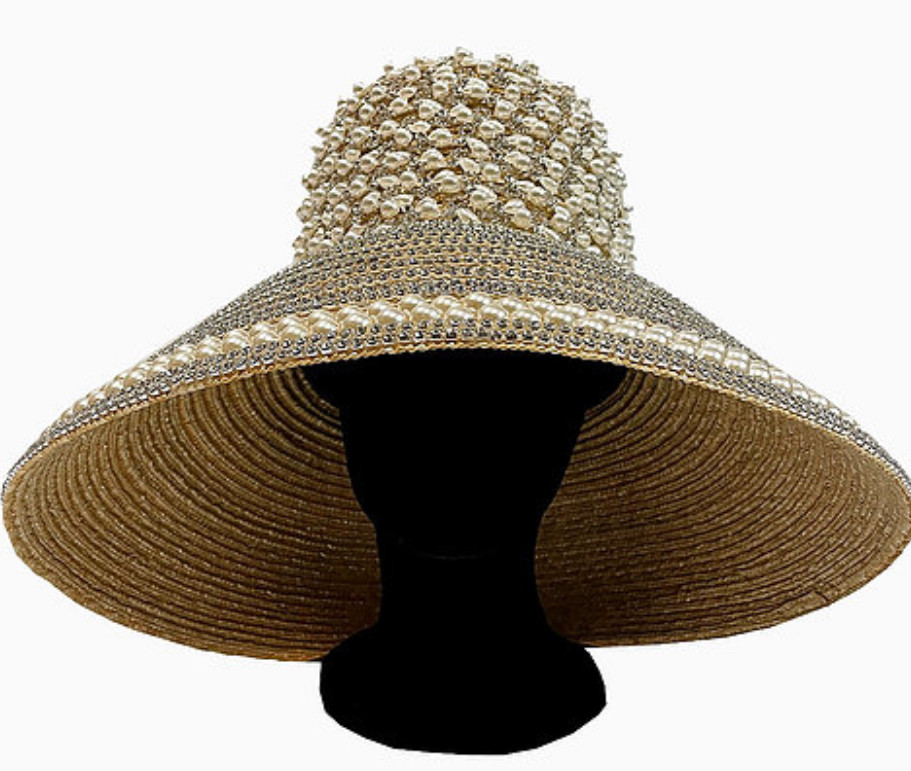 The Pearl Statement Hat - THE LADY - Cream Pearls and Rhinestones ...