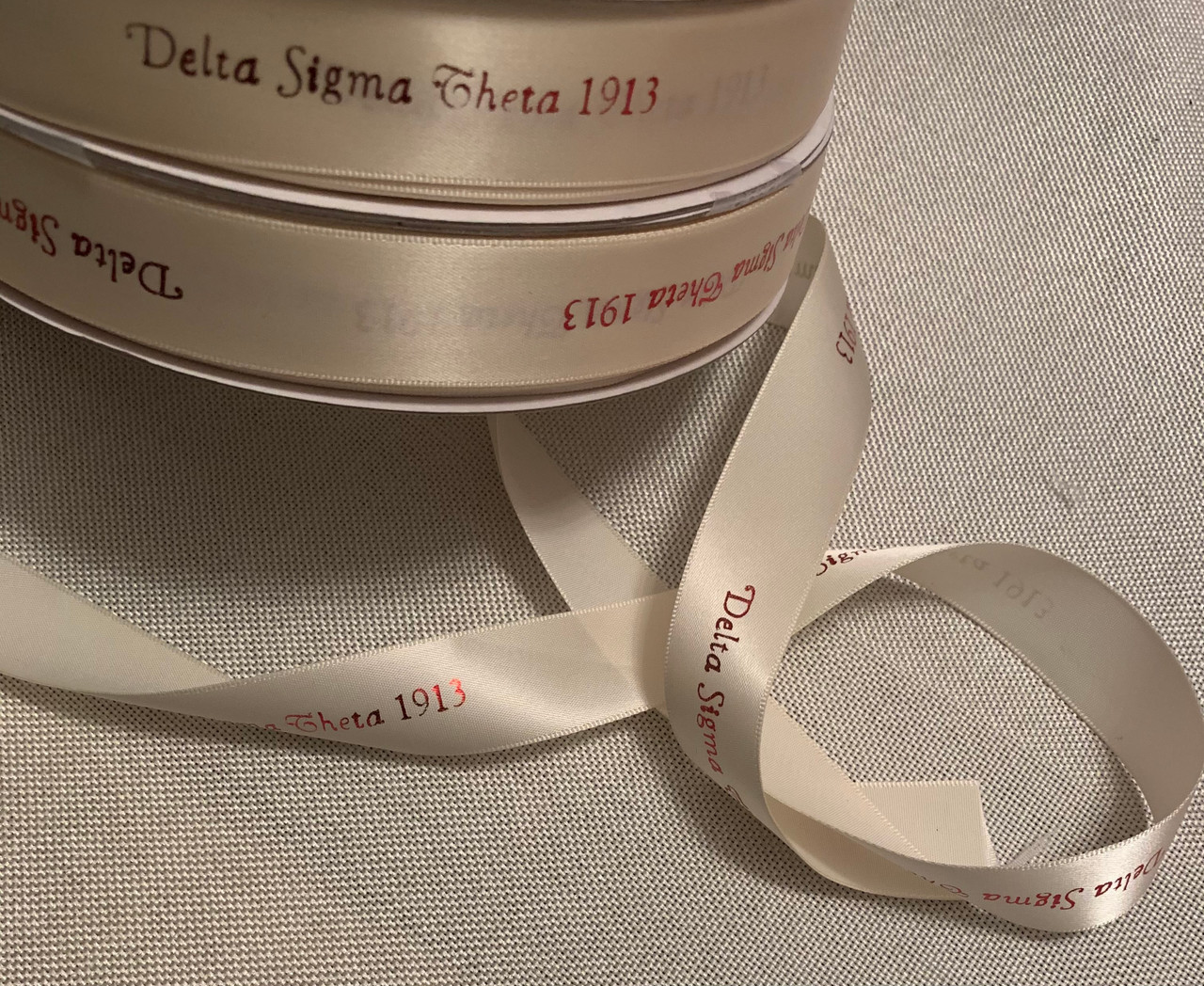 Cursive Crimson and Cream Delta Ribbon - 1 yard, 7/8" Wide - Satin ...