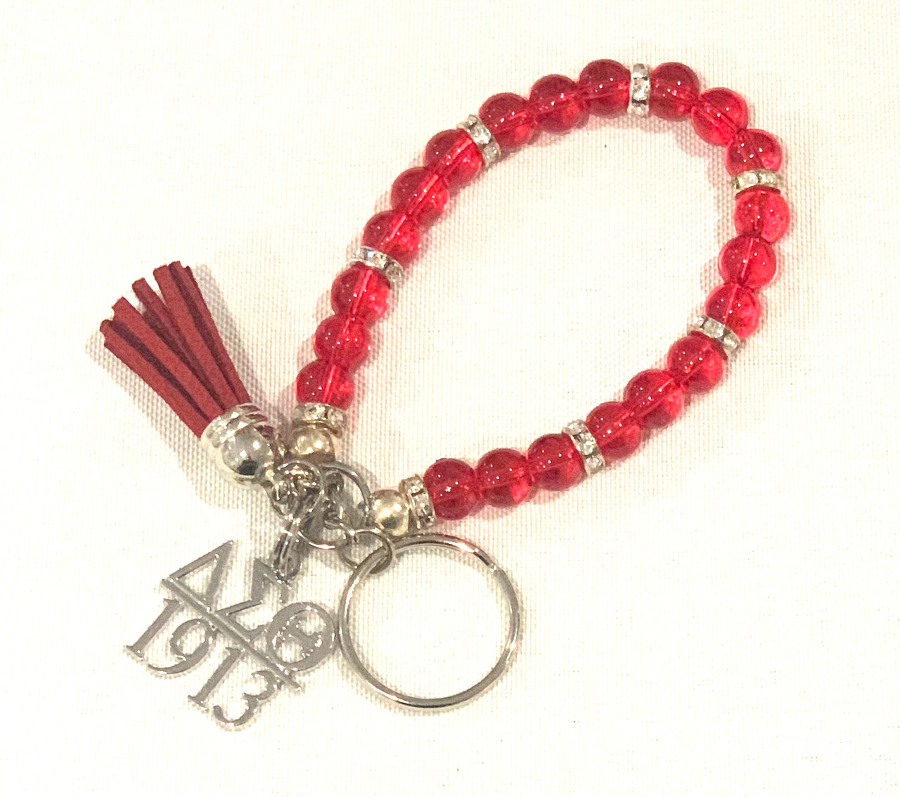 Delta Charm Keychain - One of a Kind - Red Tassel - Cream Pearls - Red ...