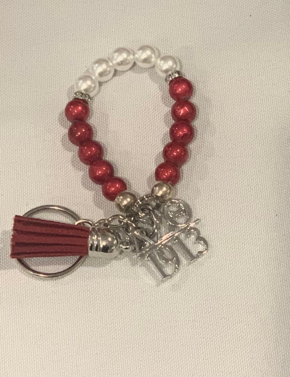 Delta Charm Keychain - One of a Kind - Red Tassel - Cream Pearls - Red ...