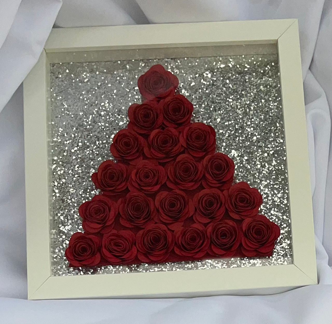 Customized Shadow Box - CUSTOMIZED AS SHOWN - RED ROSES DELTA-SHAPED ...