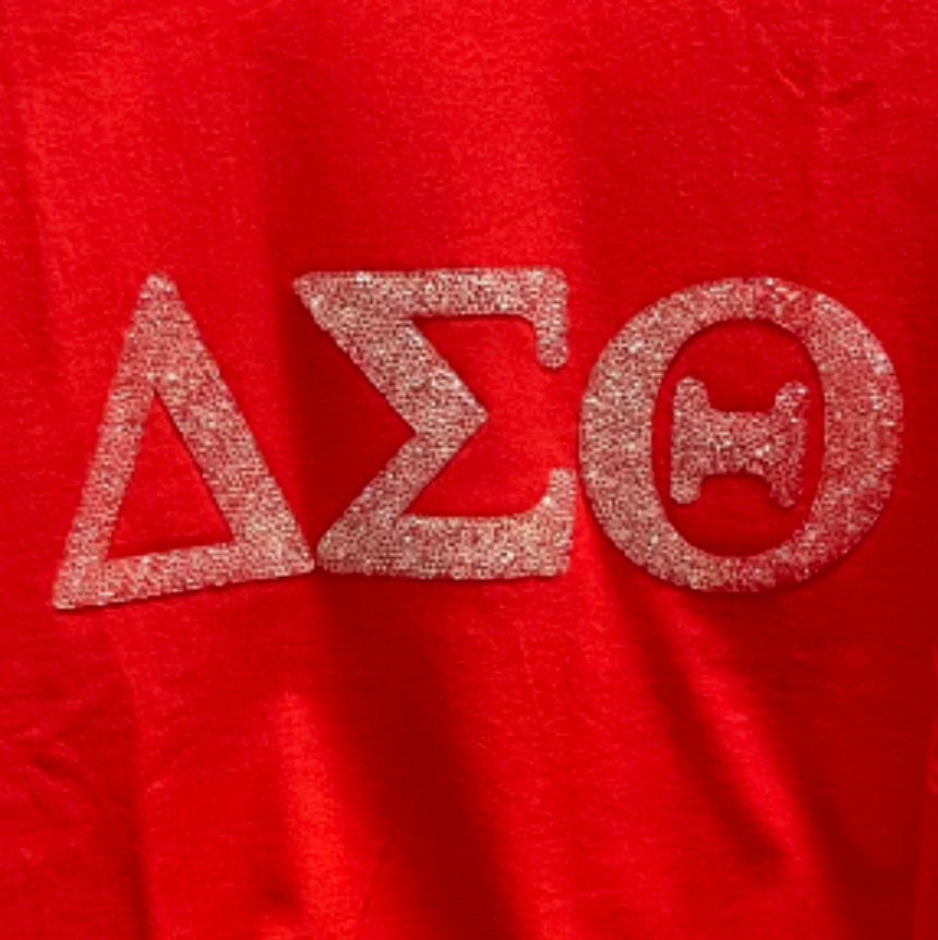 RED Delta Sigma Theta Symbols T- SHIRT - White Resin -Textured Symbols ...