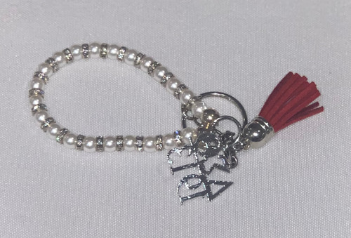 Delta Charm Keychain - One of a Kind - Red Tassel - Cream Pearls - Red ...