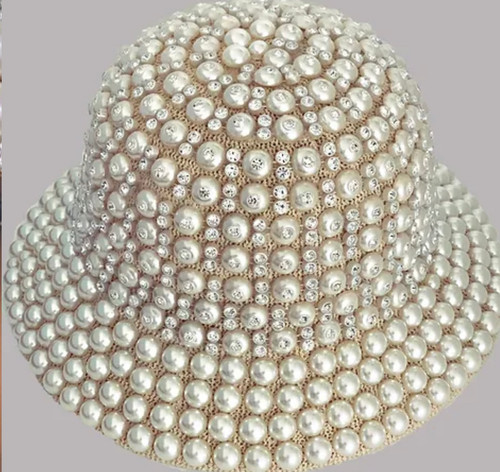 The Original Pearled Hat - Rhinestones and white Pearls - Hand placed ...