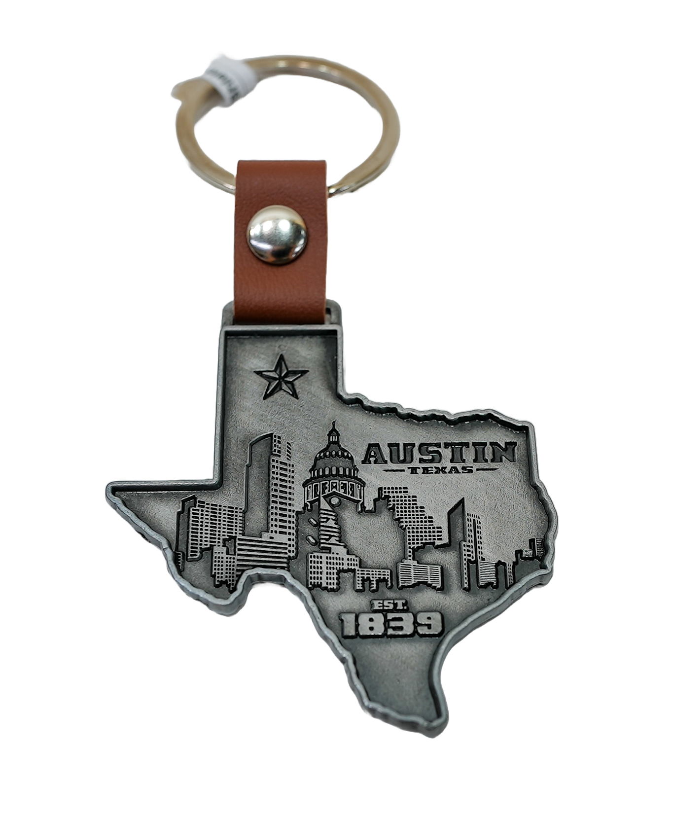 Texas Map Metal Leather Shield Keychain - Scruffy's Souvenirs & Food Mart