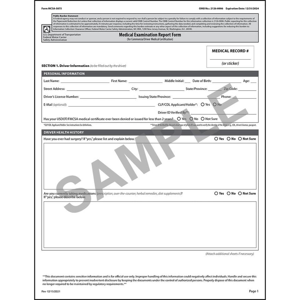 Medical Examination Report Form