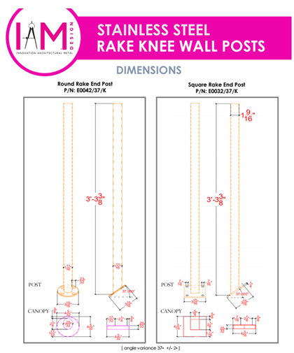 Square 2x2 Stainless Post - Angle Base