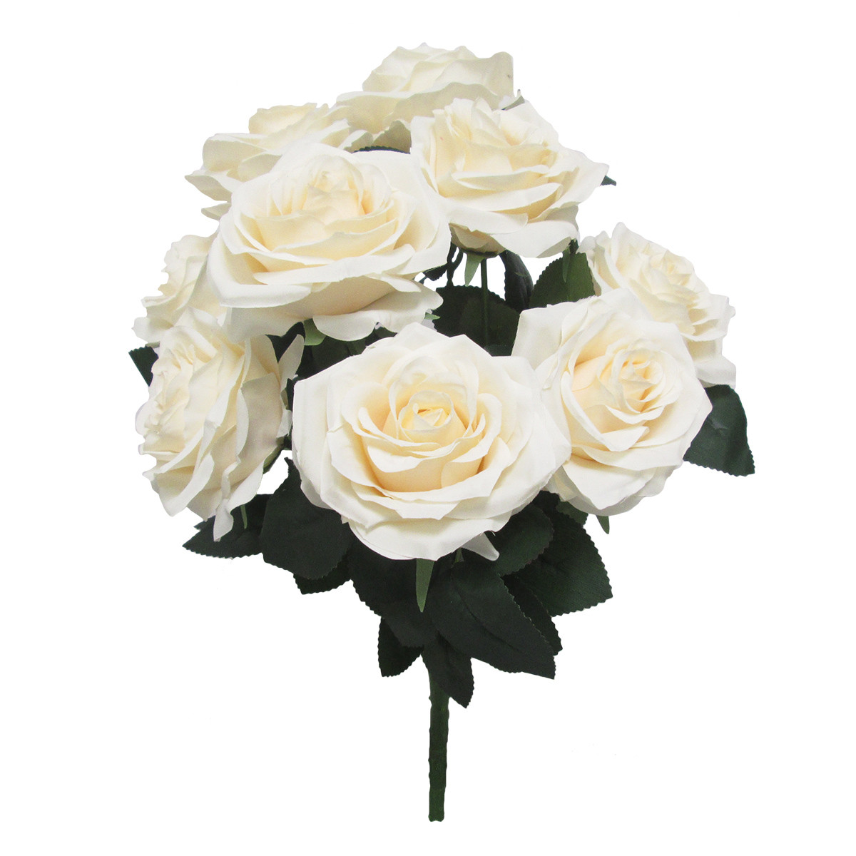 Artificial Rose Bush Bouquet - 10 Head 17" Tall Deluxe Queen Spray ...