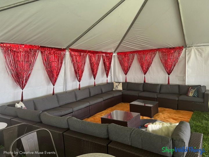 8' Long Shiny Red Foil Fringe Curtain Backdrops | ShopWildThings.com