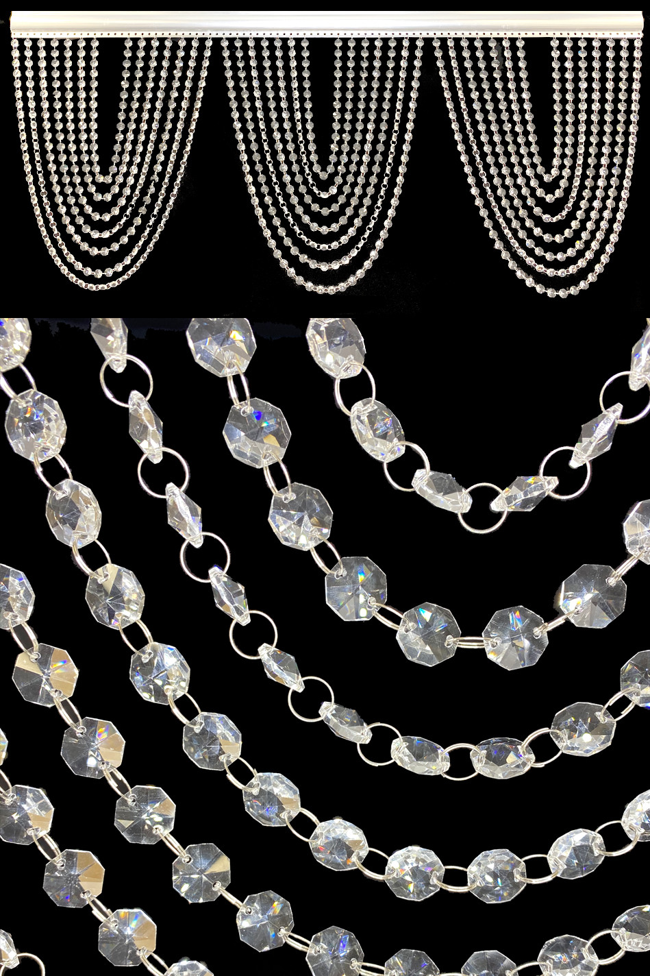 Triple Swag Real Crystal Beaded Valance | Fire Rated Event Decor ...