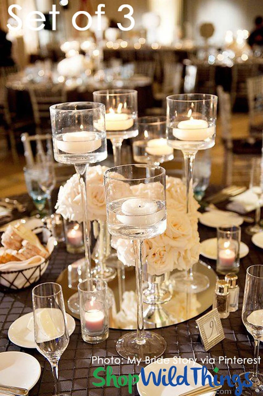 3Pc Long Stem Tulip Glass Candle Holders | ShopWildThings.com
