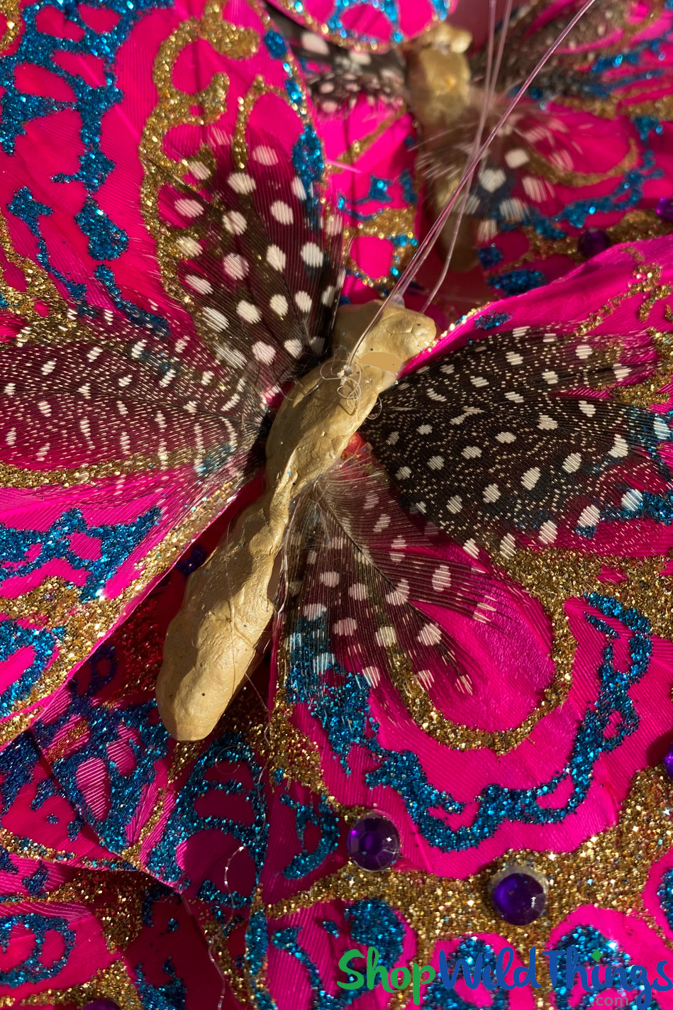 Royal Fuchsia Butterfly Garland with Real Feathers | ShopWildThings.com
