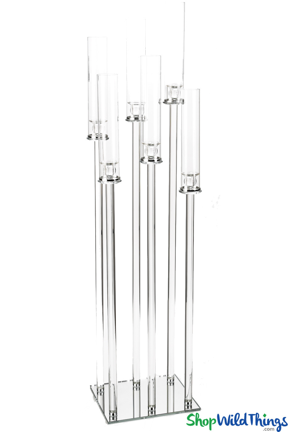 6 Stem Cluster Crystal Glass Candelabra w/Glass Hurricane Cylinders ...