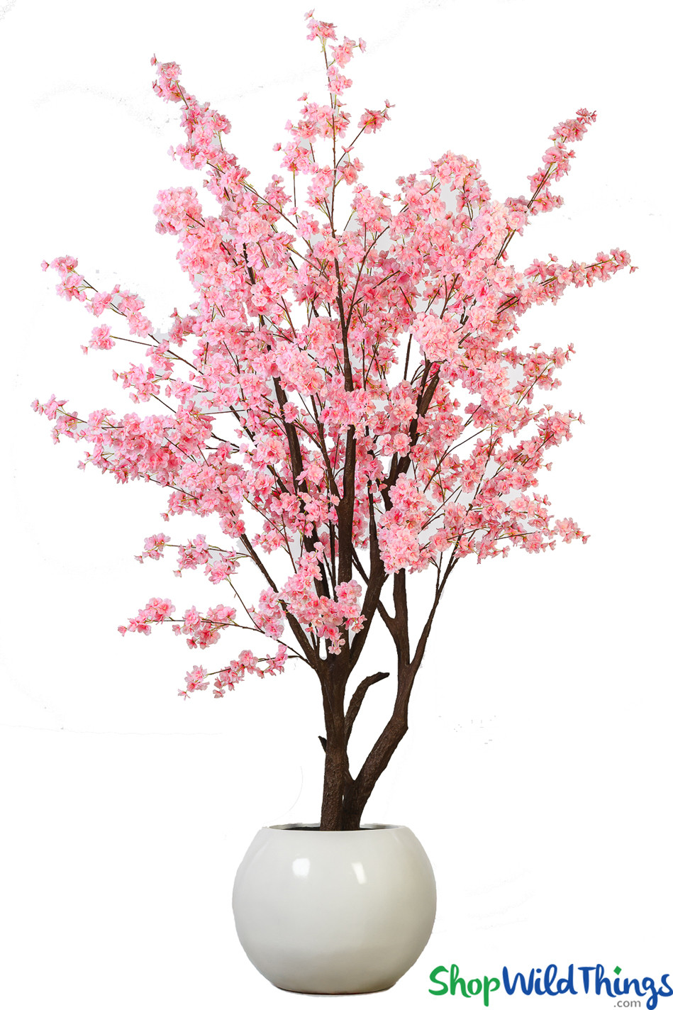 Faux Pink Cherry Blossom in White Heavy Duty Fiberglas™ Pot with ...