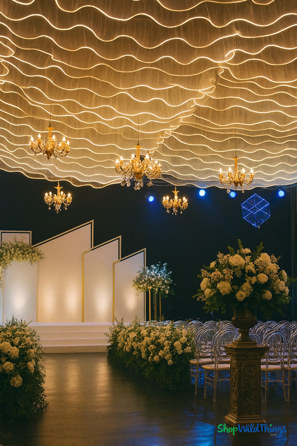 Luminous White LED Tulle Ceiling Drape 28' W | ShopWildThings.com