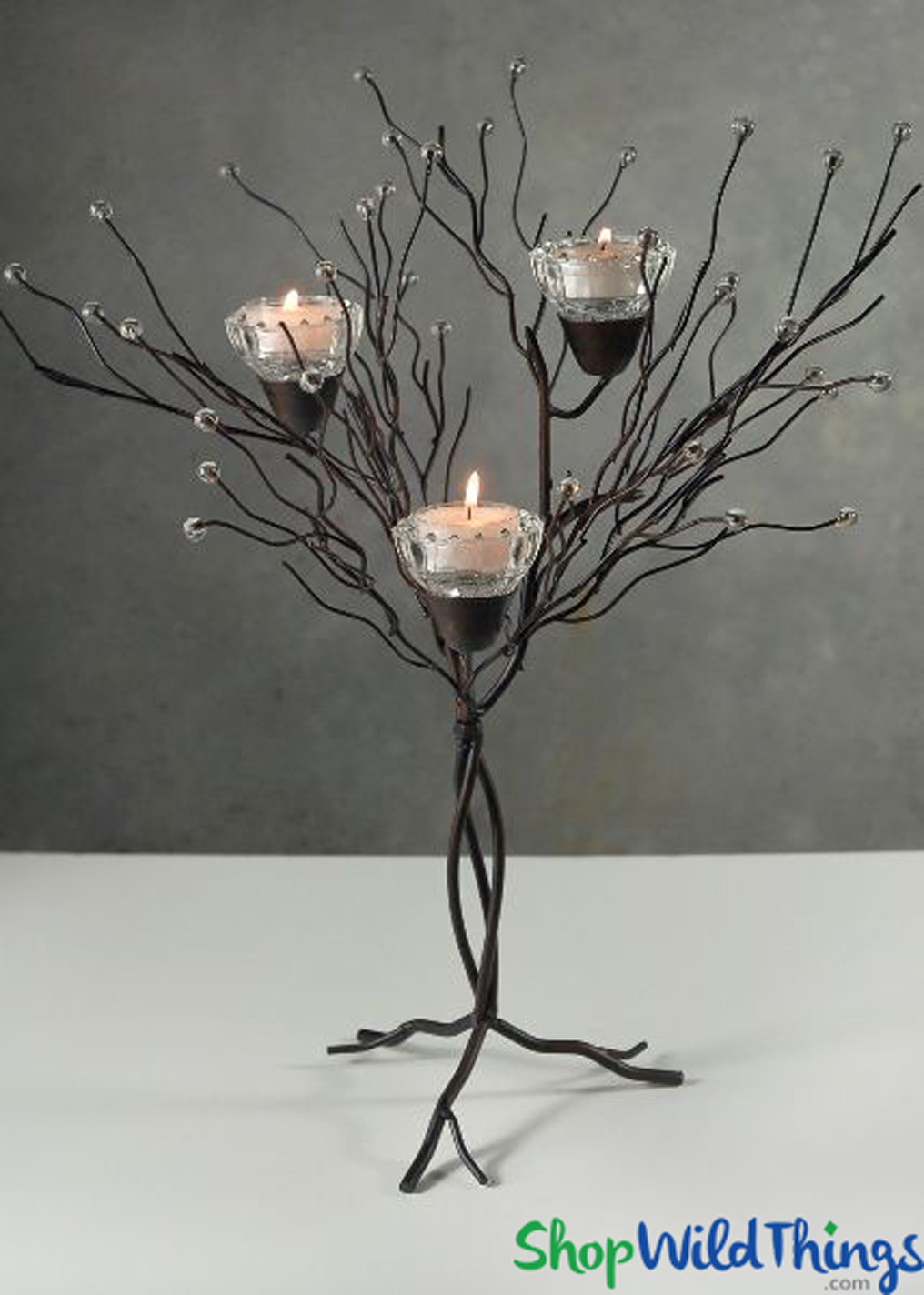 Black Metal Candle Tree - 3 Votive Cups - 18" Tall - ShopWildThings.com