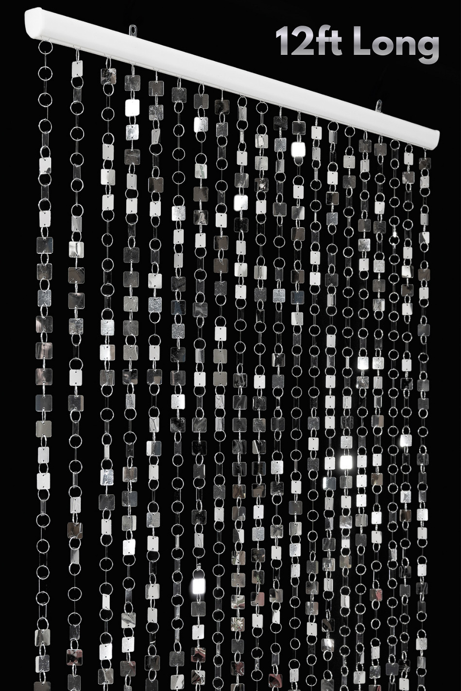 Silver Metallic Squares 12' Long Shimmy Party Curtain - ShopWildThings.com