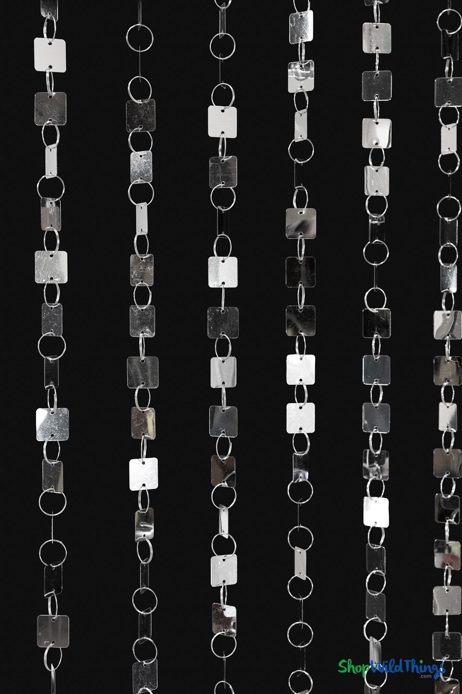 Silver Metallic Squares 12' Long Shimmy Party Curtain - ShopWildThings.com