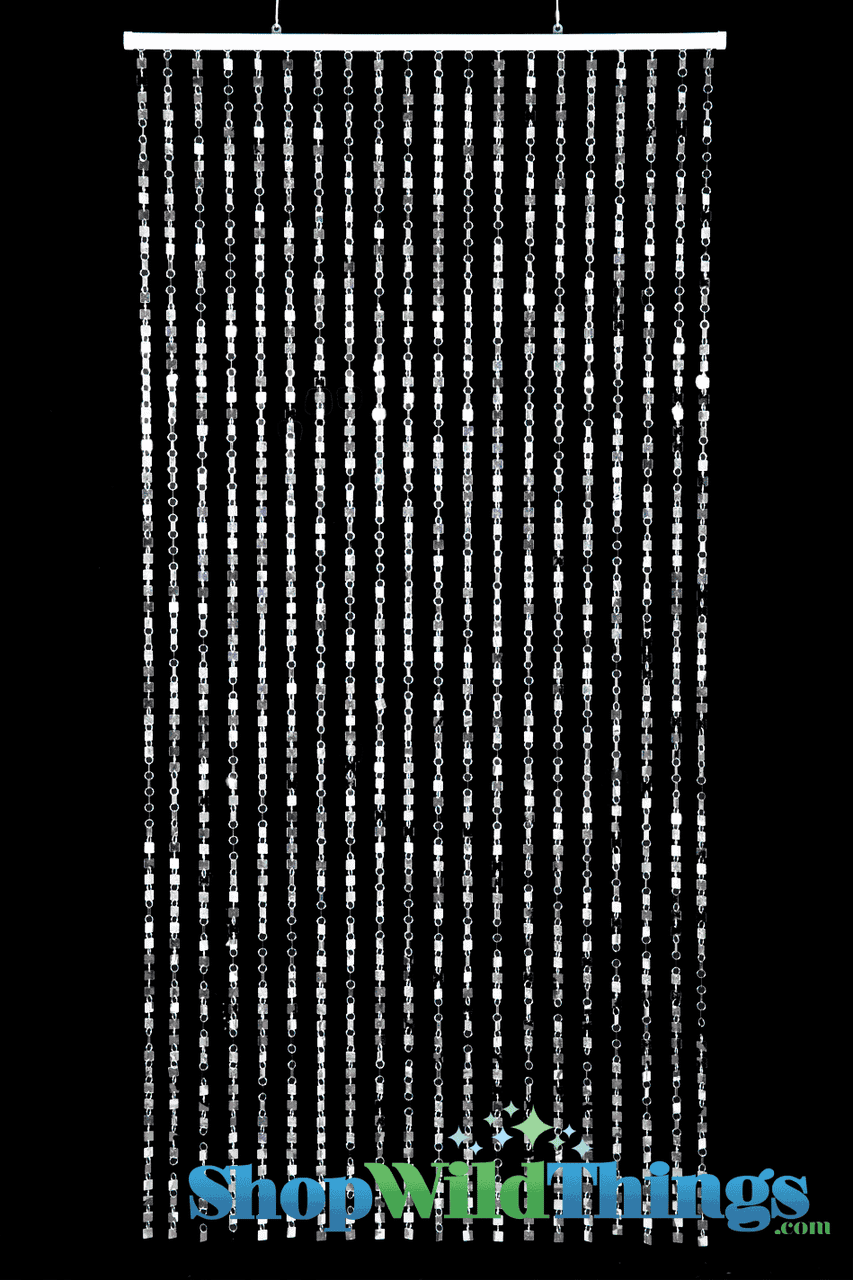 Silver Metallic Squares 12' Long Shimmy Party Curtain - ShopWildThings.com