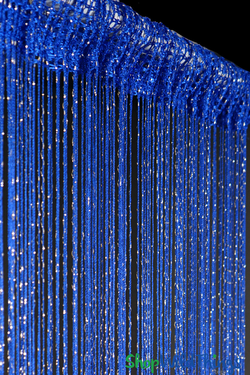 Royal Blue String Curtain with Metallic Silver Threads | 3'W x 6.5'L ...