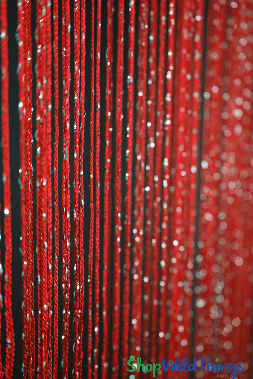 Red String Curtain with Metallic Silver Threads | 3'W x 6.5'L ...