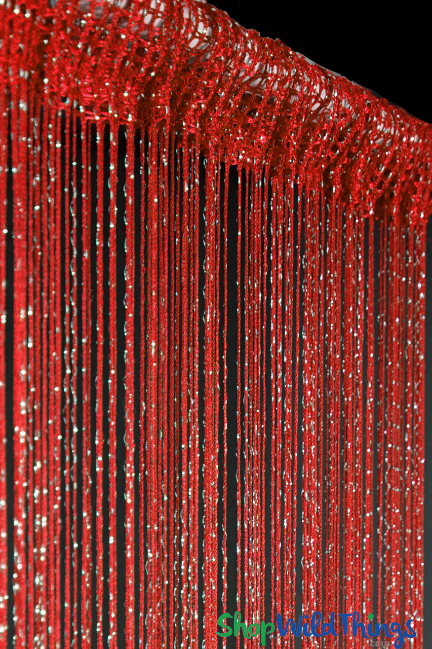 Red String Curtain with Metallic Silver Threads | 3'W x 6.5'L ...