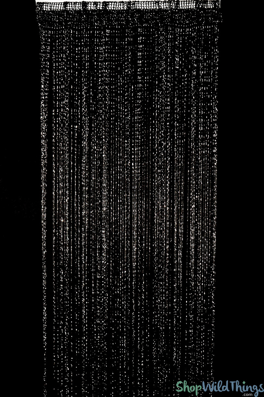 Black String Curtain with Metallic Silver Threads | 3'W x 6.5'L ...