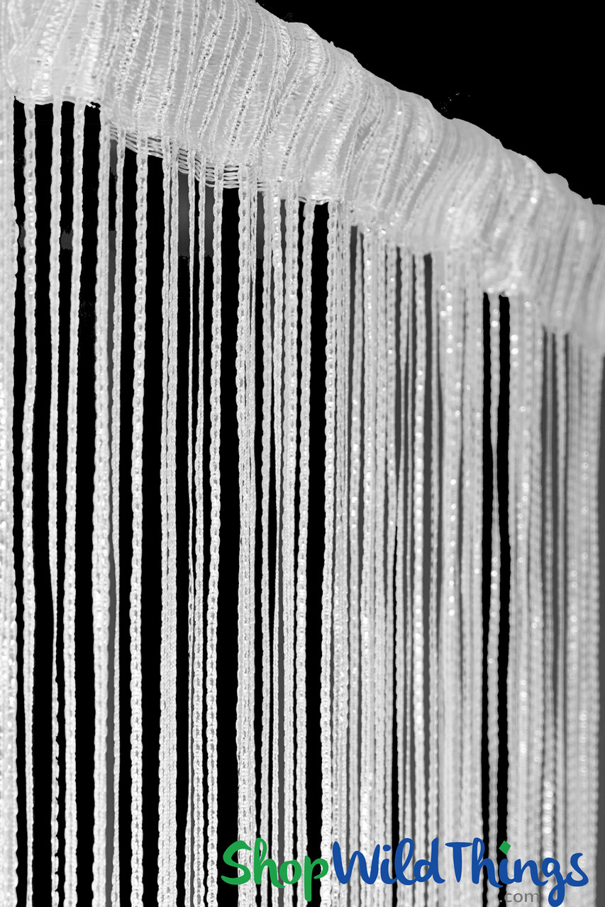 White String Curtain with Metallic Silver Strands | 3'W x 6.5'L ...