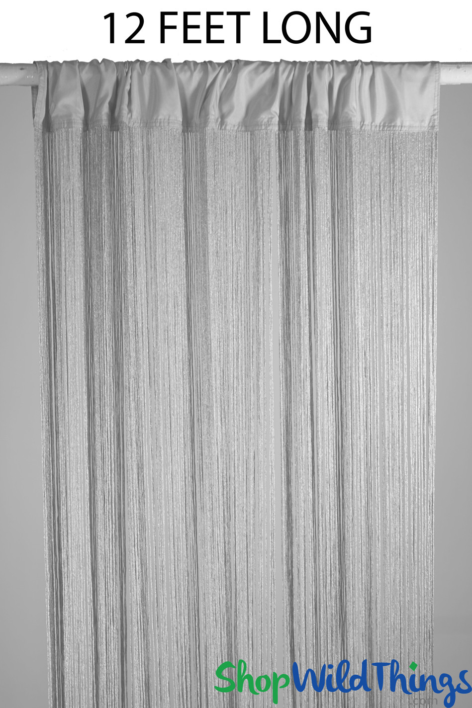 Silver Metallic Lurex String Fringe Curtains 3' x 12' Rayon