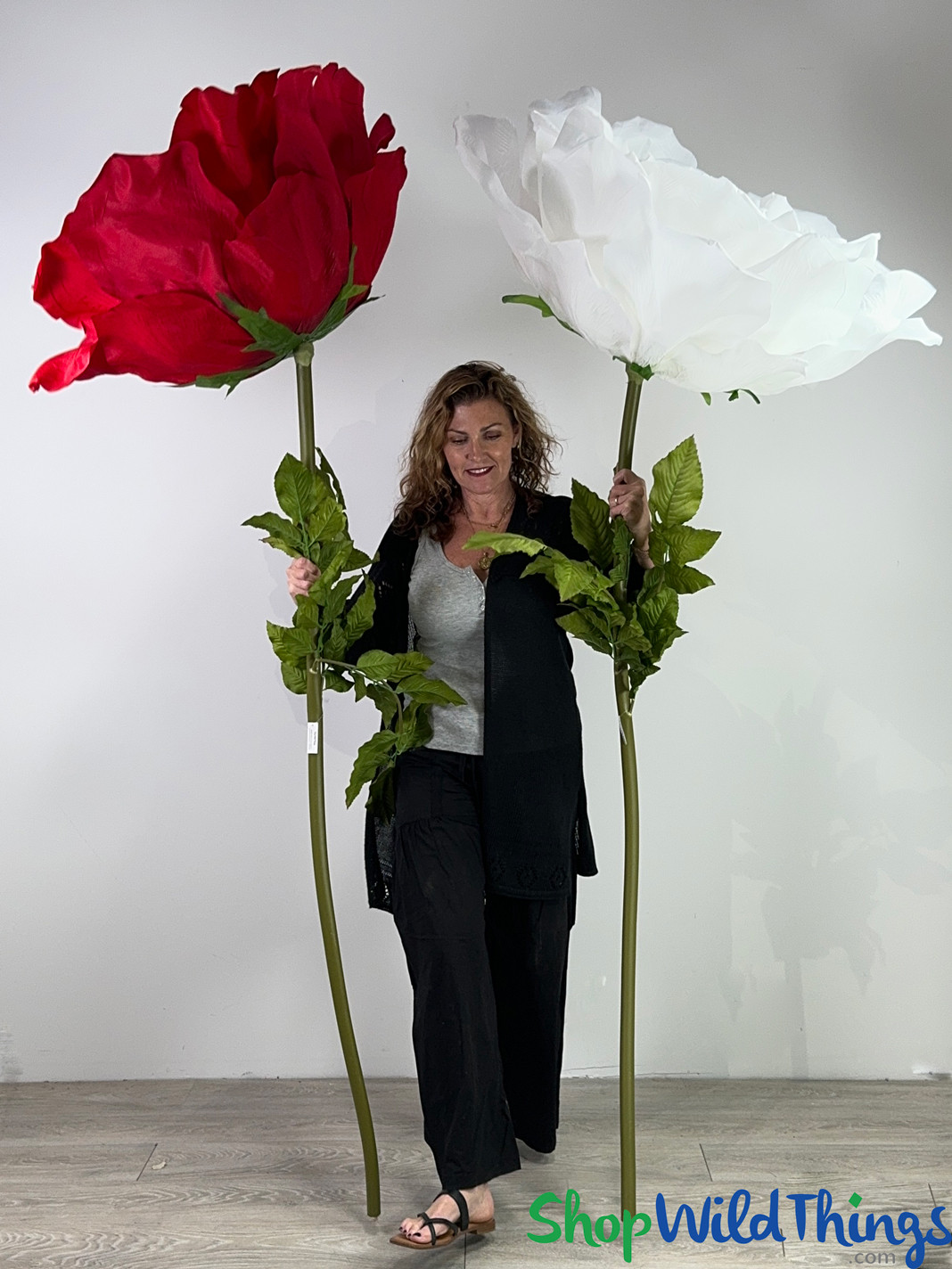 Oversized Life-sized Giant Red Silk Roses with Removable Stem
