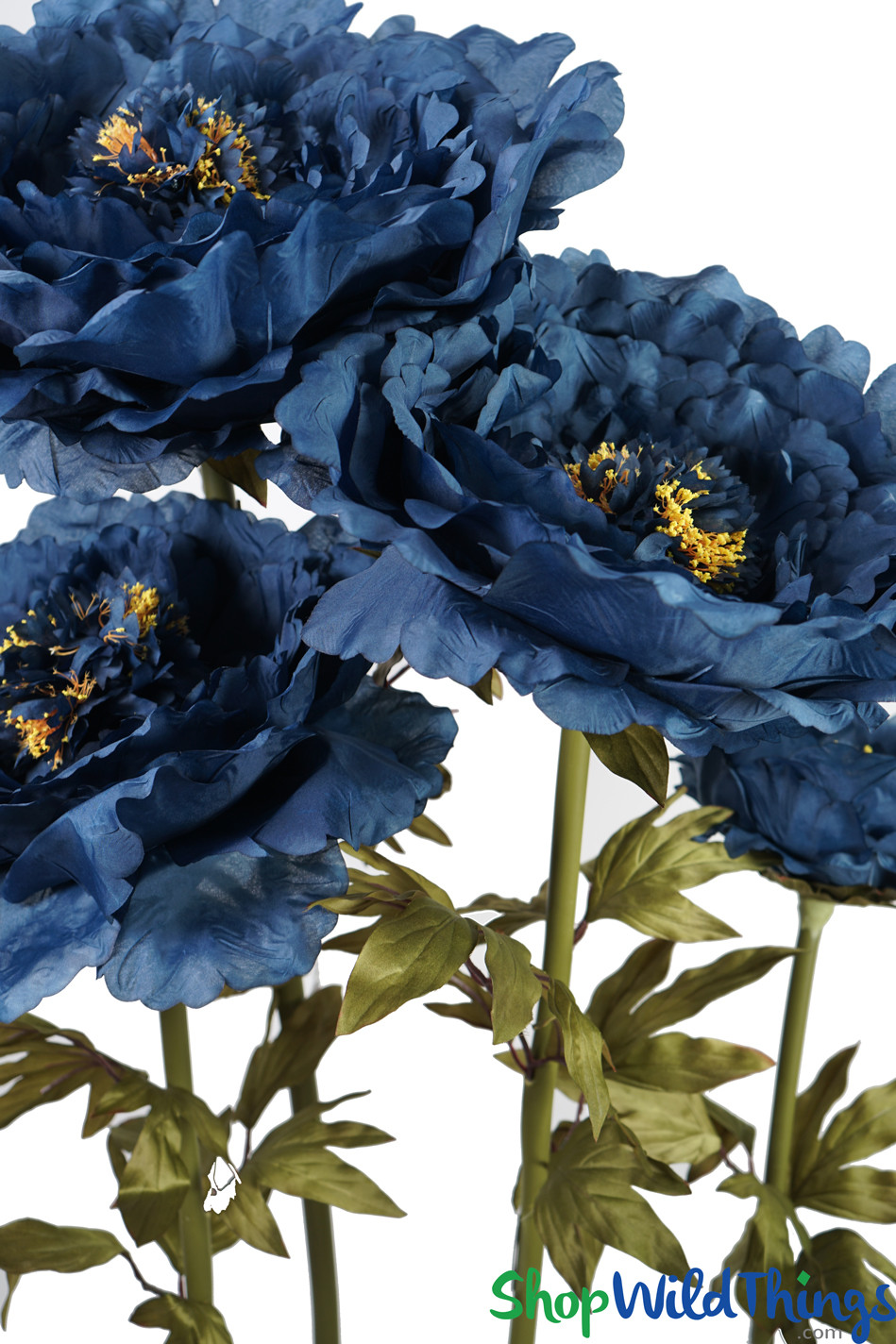 Giant Dark Navy Blue Silk Peony Flowers 44"H x 14"W | Removable Stem