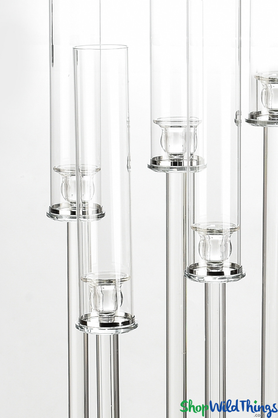 6 Stem Cluster Crystal Glass Candelabra w/Glass Hurricane Cylinders ...