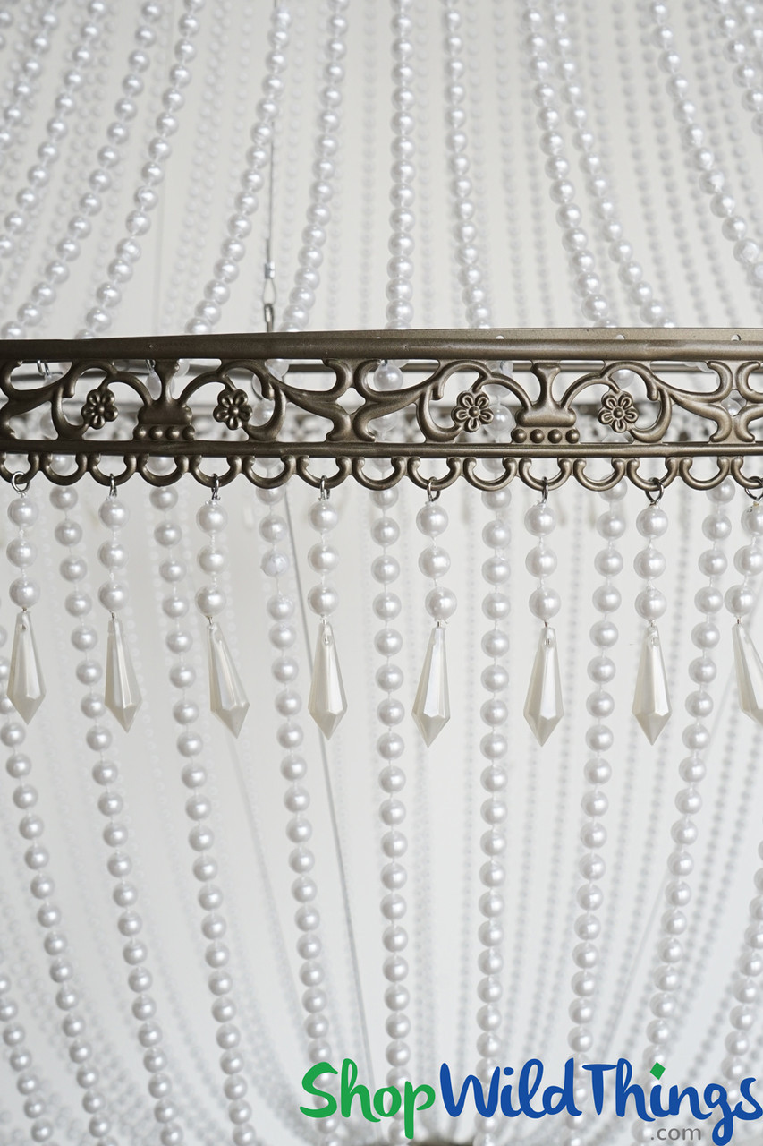 Medium Empire Swag White Pearl Beaded Chandeliers 37" Long
