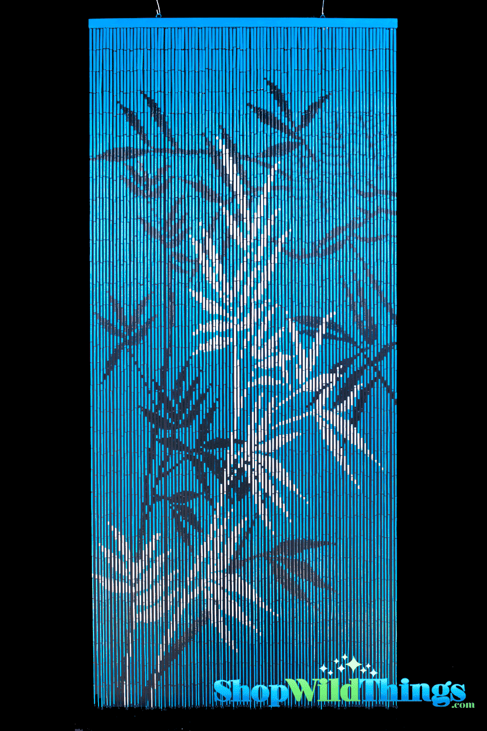 Blue Beaded Curtain Painted Scene, Blue Background Curtain with Bamboo ...