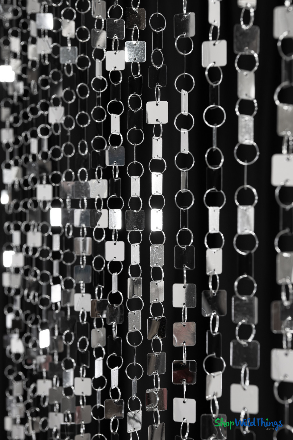 Silver Metallic Squares 12' Long Shimmy Party Curtain - ShopWildThings.com