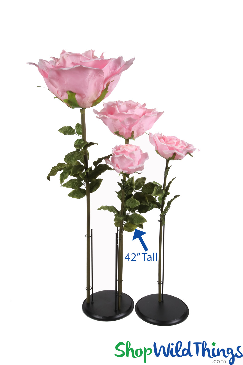 Giant Pink Silk Roses | 44"H x 14"W | Removable Stem | ShopWildThings.com