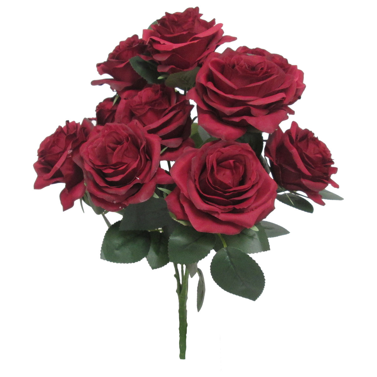 Deluxe Queen Rose Bush Bouquet - 10 Head 17" - Burgundy Spray ...